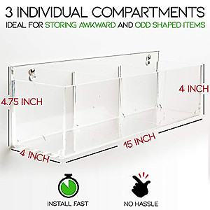 No-Drill Clear Acrylic Makeup Organizer Wall Mounted with Adhesive Stickers or Screws, 15” Clear Acrylic Bathroom Organizer Shelf