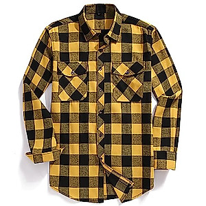 Adhdyuud Men's Flannel Plaid Long Sleeve Casual Button Shirt Classic Checkered Pocket Shirts M512 USA S Asian L