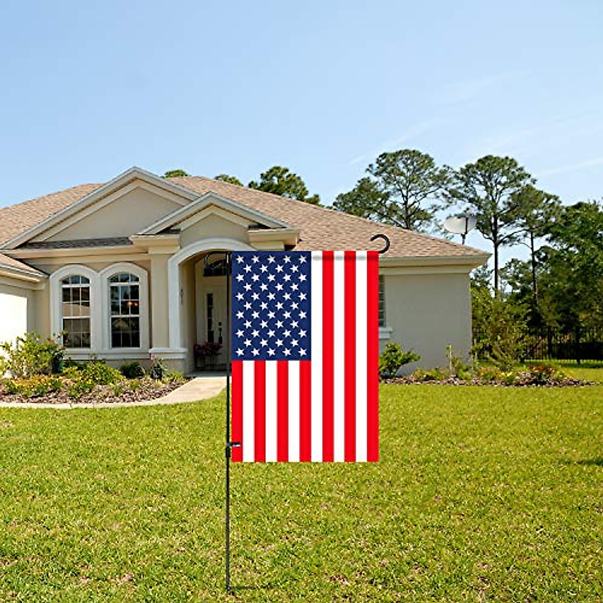 HOOSUN Garden Flag Stand Holder Pole Easy to Install Strong Sturdy wrought iron Fits 12.5" x 18" Mini Flag with 1 Tiger Clip Curved hook with S type (1)