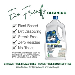 Quick Shine Multi Surface Floor Cleaner 64oz | Plant-Based, Ready to Use, Dirt Dissolving, Streak Free, No Rinse | Use on Hardwood, Laminate, Luxury Vinyl Plank, Tile & Stone | Safer Choice