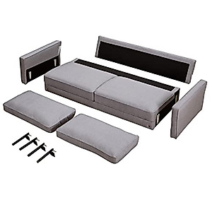 Snowhill 57in Modern Linen Loveseat, Minimalist Style Upholstered Couch for Living Room, Small Space Apartment, Office, Bedroom (Light Gray, Sofa)