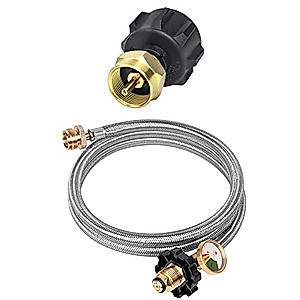 GASPRO Propane Refill Adapter and 5 FT Braided POL Propane Hose Adapter with Gauge, for Coleman Camp Stove, Buddy Heater to LP Cylinder, POL Connection