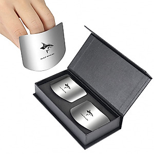 MAD SHARK Chef Finger Guards for Cutting with Gift Box, 2pcs Premium 304 Stainless Steel Finger Protectors for Cutting, Slicing and Chopping Vegetables, Fruits and Meat, Avoid Hurting Kitchen Tools