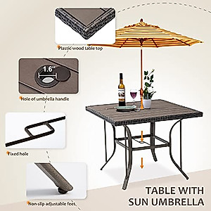 Patio Dining Set for 4, 5PCS Patio Table & Chair Set,Plastic-Wood Table Top with 1.6" Umbrella Hole, All-Weather Wicker Patio Dining Furniture with Removable Cushions for Deck, Lawn, Garden(Beige)