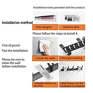 Hook Hanger with 5 Heavy Duty Metal Hooks for Hanging Coats Towels Hats Clothes, Suitable for Bedroom,Kitchen,Restroom,Bathroom Etc,Wall Mounted,Black