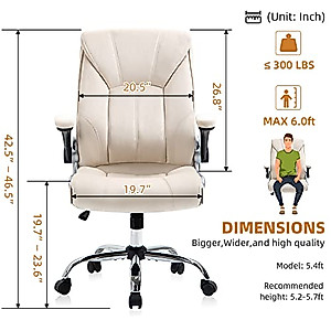 YAMASORO Velvet Fabric Office Chair Ergonomic Executive Chair with Lumbar Support,Home Office Desk Chairs Flip up Arms with Wheels, Comfortable Computer Chairs,Beige