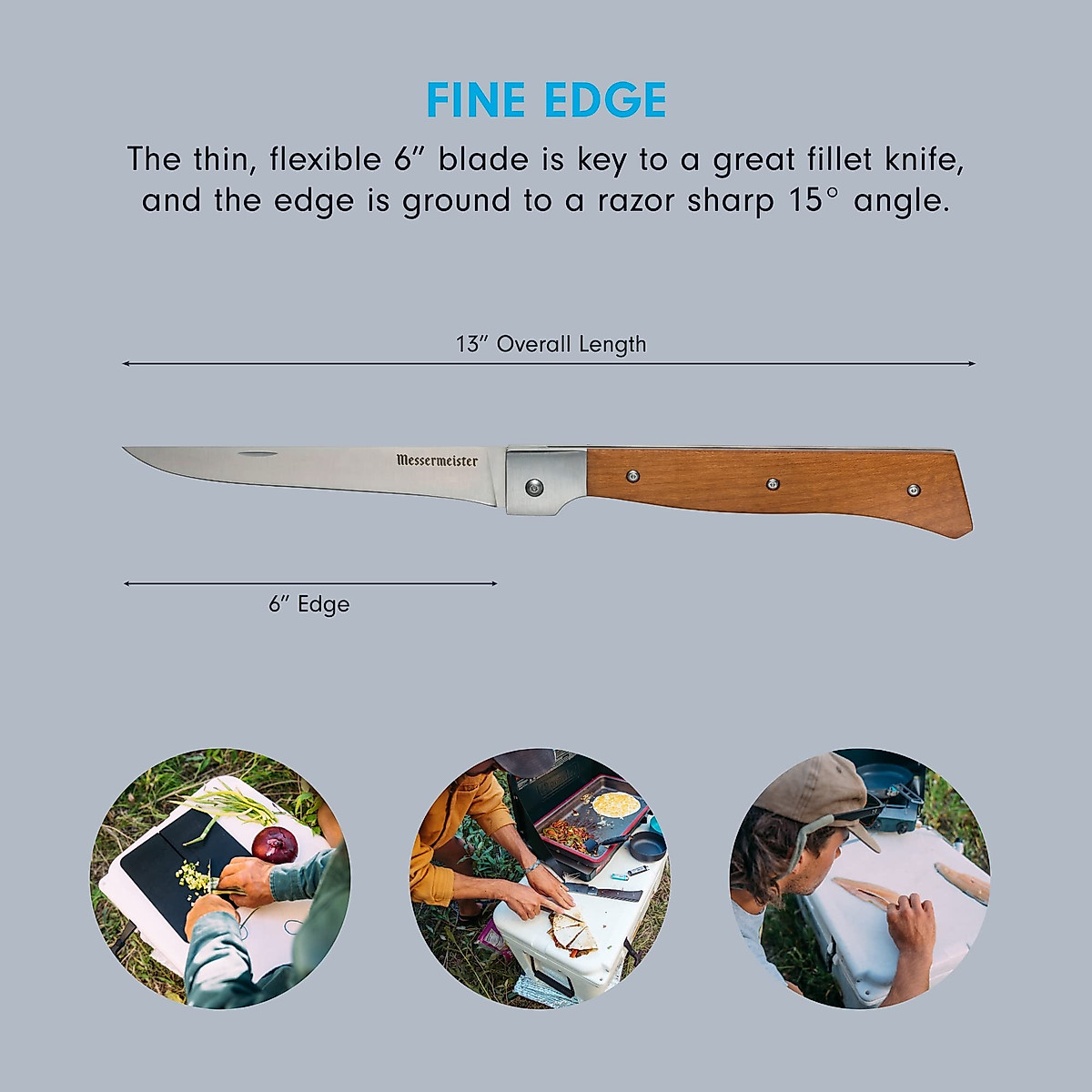 Messermeister Adventure Chef Folding 6” Fillet Knife - German Steel & Carbonized Maple Handle - Rust Resistant & Easy to Maintain