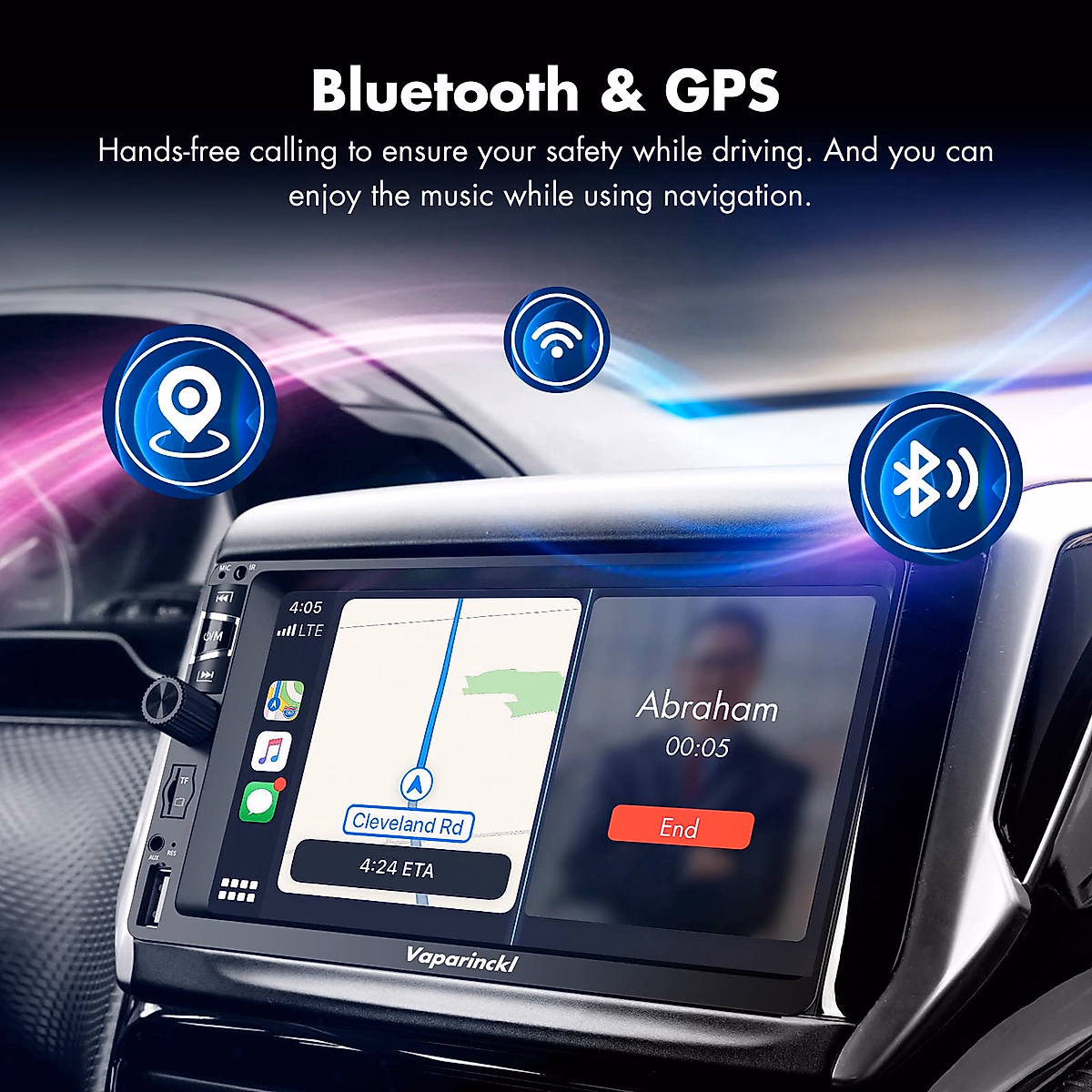 Vaparinckl Double Din Car Stereo with Wireless Apple CarPlay and Android Auto, 7-Inch FHD Touchscreen Car Audio Receiver with Voice Control, Bluetooth, FM, Subwoofer, Backup Camera, USB/TF/AUX Port