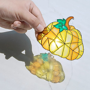 Winlyn 27 Sets Pumpkin Suncatchers DIY Window Paint Art Suncatchers Fall Pumpkin Craft Kits Autumn Pumpkin Sun Catchers for Kids Classroom Halloween Thanksgiving Art Activities