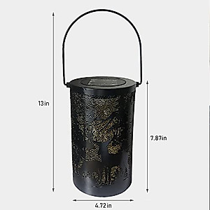 Solar Lanterns Outdoor Waterproof, Solar Hanging Lantern Lights Made of Metal Carved with Deer and Trees. LED Decorative Garden Light for Patio, Table, Pathway, Yard, Landscape