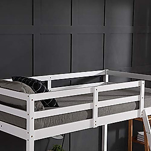 JOYMOR High Loft Bed Frame Twin Wooden Loft Bed for Kids, Junior, Teens, Adults Single Bed, No Box Spring Needed,White