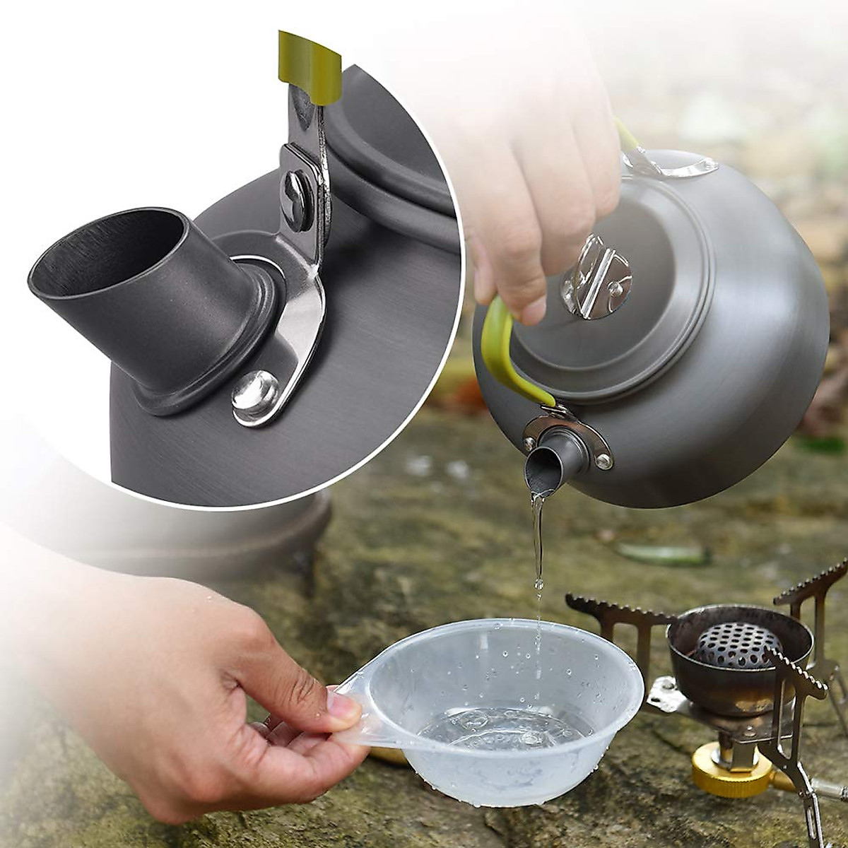 Camping Cookware Mess Kit, Lightweight Hiking Cookware Set with Mesh Bag, Nonstick Aluminum Cooking Kit,Outdoor Pot Pan Kettle Backpacking Mess Kit with Bowls