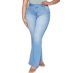 YMI Classic Essential Casual Bell Bottom Boot Cut Flared Plus Size Jeans for Women (Light wash Denim,16)