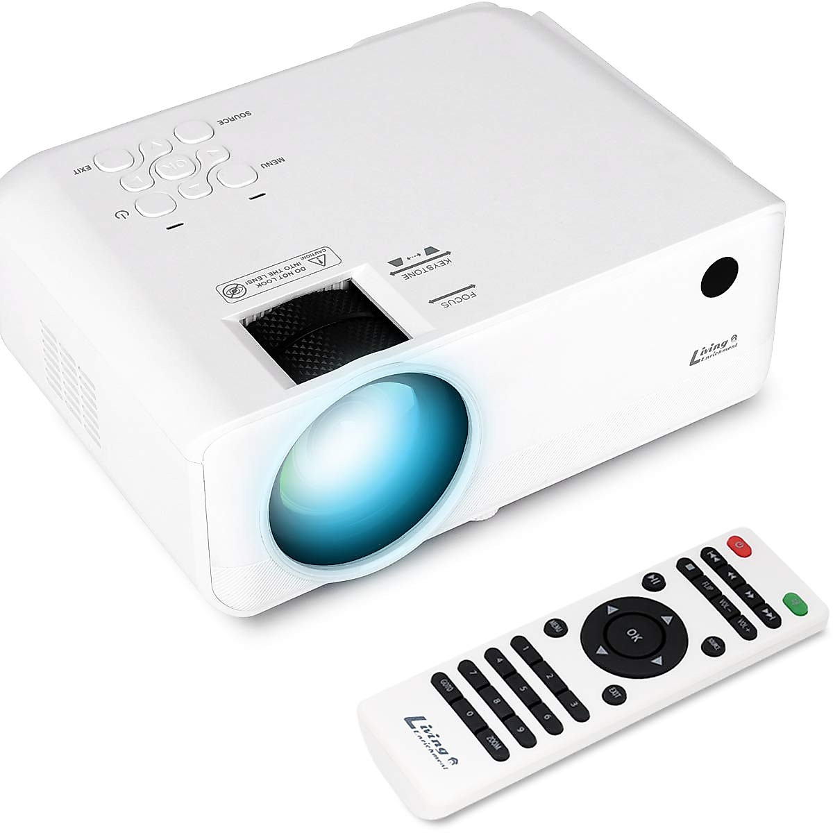 Living Enrichment Mini Projector, 1080P HD Supported Portable Video Projector, 7000 Lumen 50,000 Hours Led Lamp, 200'' Projection Display, Compatible with HDMI VGA USB DVD for Home Entertainment