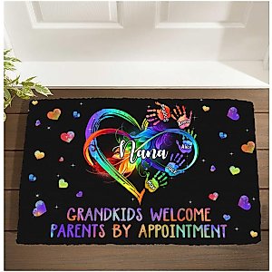 Grandma Gifts, Grandma Heart Funny Grandkids Welcome Parents by Appointment, Personalized Front Doormat, Gifts for Nana from Grandkids, Outdoor Indoor Welcome Mat, Gifts for Christmas