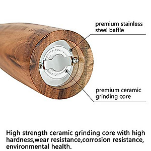 Wooden Salt and Pepper Grinder set, Acacia Wood salt and pepper grinders refillable,pepper mill with Adjustable Coarseness,salt and pepper grinders shaker Tableware Gifts 10" 2PC