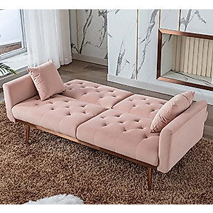 HBHM Velvet Accent Sofa, Loveseat Mid Century Modern Velvet Fabric Couch, Convertible Futon Sofa Bed, Recliner Couch Accent Sofa Loveseat Sofa with Gold Metal Feet,Pink