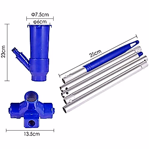 vhshppy Pool Cleaner Set, Portable Swimming Pool Fountain_Vacuum Brush Cleaner Cleaning Tool with Universal Fit Handle - Can be Attached to Garden Hose, Pool Cleaners Kit (Blue)