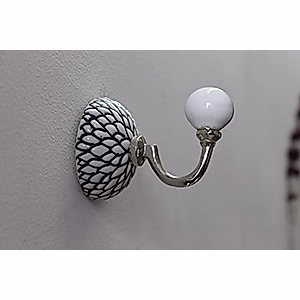 PARIJAT HANDICRAFT Hand Painted Beautifully Black & White Colored Ceramic Wall Hook Hanger Key Holder hat Clothes hangings Bath Towel Hook Hanger.
