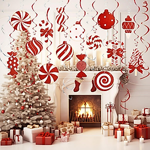 Candy Cane Christmas Party Decorations - 36pcs Red Candy Cane Lollipop Peppermint Christmas Hanging Swirls Decorations for Christmas Home Candyland Winter Holiday Party Decor Supplies