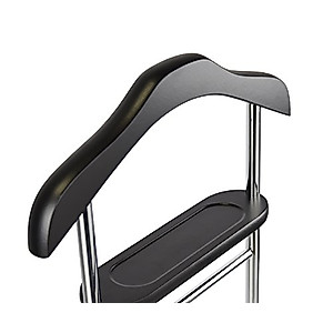 Proman Product VL17028 with Wooden Hanger, Tray & Trouser Bar Valet Stand, Black