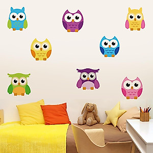 DEKOSH Owl Wall Decals for Baby Nursery Decor | Colorful Large Jungle Theme Animal Wall Stickers for Kids Playroom, Classroom