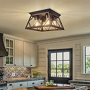 FadimiKoo Flush Mount Ceiling Light Fixtures for Kitchen Hallway, 4-Light Close to Ceiling Lighting, Industrial Farmhouse Square Cage Ceiling Lamp for Dining Room, Living Room, Bulb Not Included