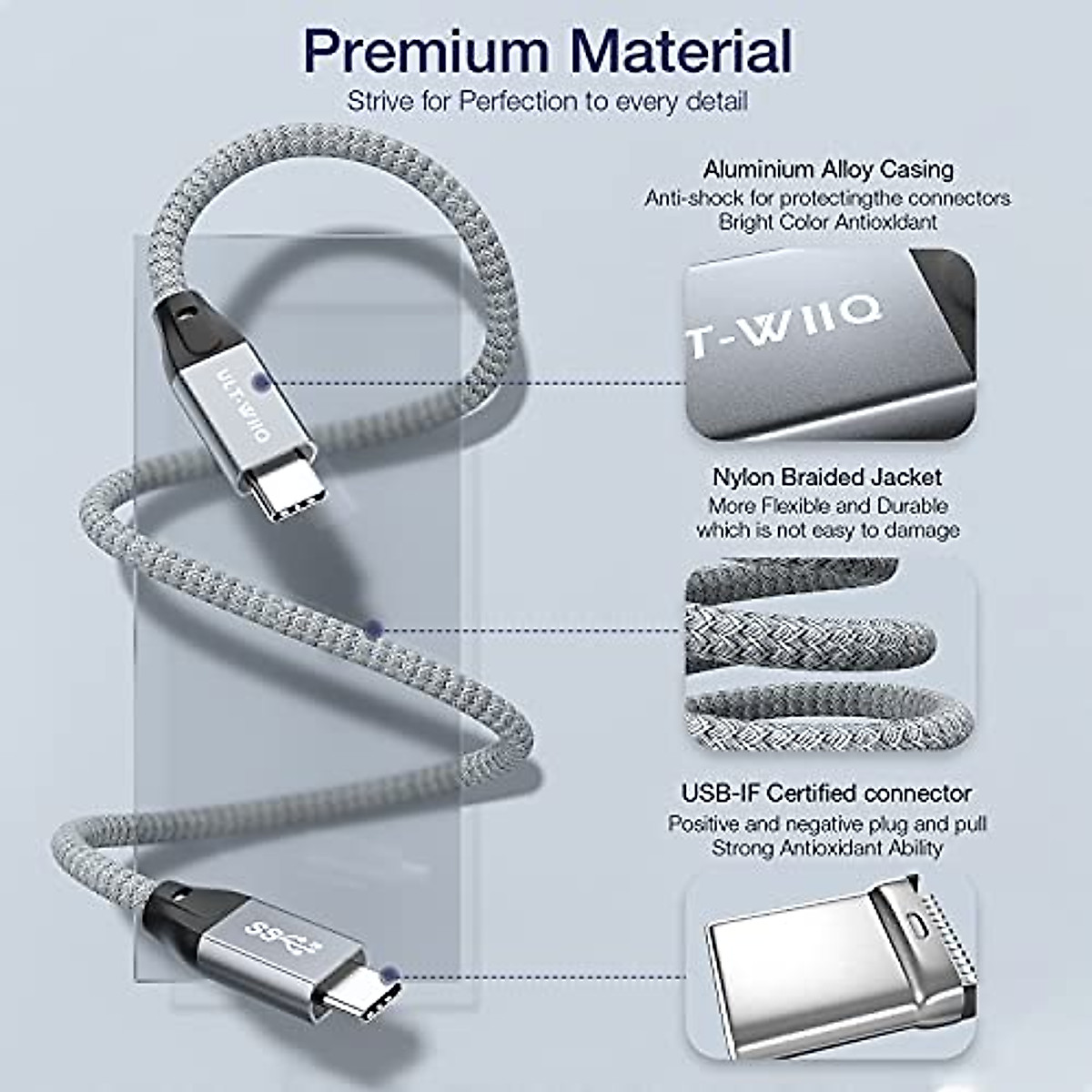 ULT-WIIQ 240W USB C to USB C Cable Fast Charging PD 3.1 & USB C Data Cable 10Gbps Data Transfer, Nylon Braided USB Type C Cable for iPhone 15 Pro, MacBook Pro/Air, Samsung Galaxy 9.9FT