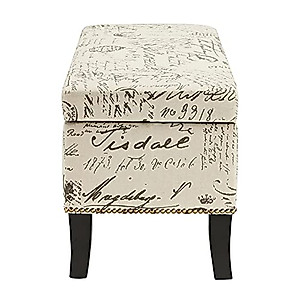 FIRST HILL FHW Dream Lift-Top Storage Ottoman Bench with Fabric Upholstery,Brown Script
