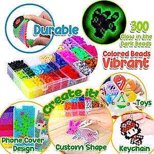 Goody King Board Fuse Beads Iron Set - Fuse Beads Set for Kids Crafts with Bead Pegboard and Aqua Pony Beads, Pixel Art and Craft Bead Kit (Large Set with Iron)
