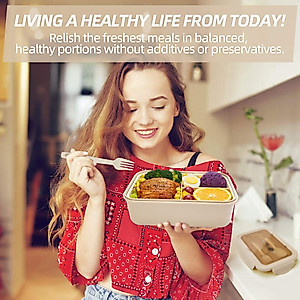 Porzu Bento Lunch Box, 1400 ML Lunch Box Meal Prep For Adults，3 Compartments Portable Food Container with Utensil (Beige)