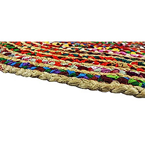 COTTON CRAFT Jute Chindi Braid Rag Rug - Boho Farmhouse Rustic Area Accent Throw Rug - Handwoven Reversible Natural Recycled Cotton- Living Room Den Study Home Décor Gift - 2' x 3' Oval - Multi Color