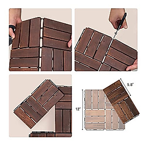 Acacia Hardwood Interlocking Deck Tiles - Walnut Grid - 12"×12" 9pcs - Floor Tiles for Patio and Deck Use Natural Wood Outdoor Decking and Flooring, Rain and Weather Resistant, Heavy Duty