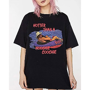 Hotter Than a Hoochie Coochie Oversized T Shirt Women Summer Beach Vacation Tops Vintage Graphic Country Music Tee (M, Black)