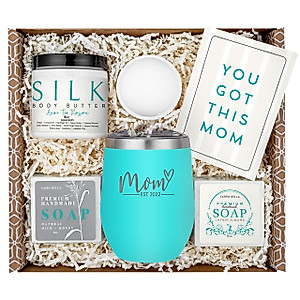 New Mom Gifts for Women - Pregnancy Gifts for First Time Moms to Be Gift - Mom Est. 2022 Spa Bath Box Set w/ Mint Tumbler - First Mothers Day Gifts for New Mom