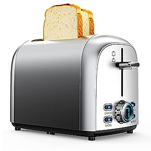 Toaster 2 Slice, Extra Wide Slot Bread Toaster with 7 Shade Settings & Removable Crumb Tray, Stainless Steel 2 Slice Toaster with Bagel Defrost Reheat Cancel Function and LED Display 850W 120V