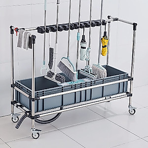 Mop Storage Racks Cleaning Tool Tower Mop Holder Umbrella Stand,Broom and Mop Holder Put Wet Mops Movable Commercial Mop Rack,for Garden Garage Schools, Hospitals, Factories, Hotels,Property Compa