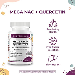 Body Kitchen Mega NAC (N-Acetyl Cysteine) 600 mg with Quercetin, Supports Respiratory Health and Immune Function and Promotes Liver and Kidney Detox, Veggie Caps, (Pack of 1)
