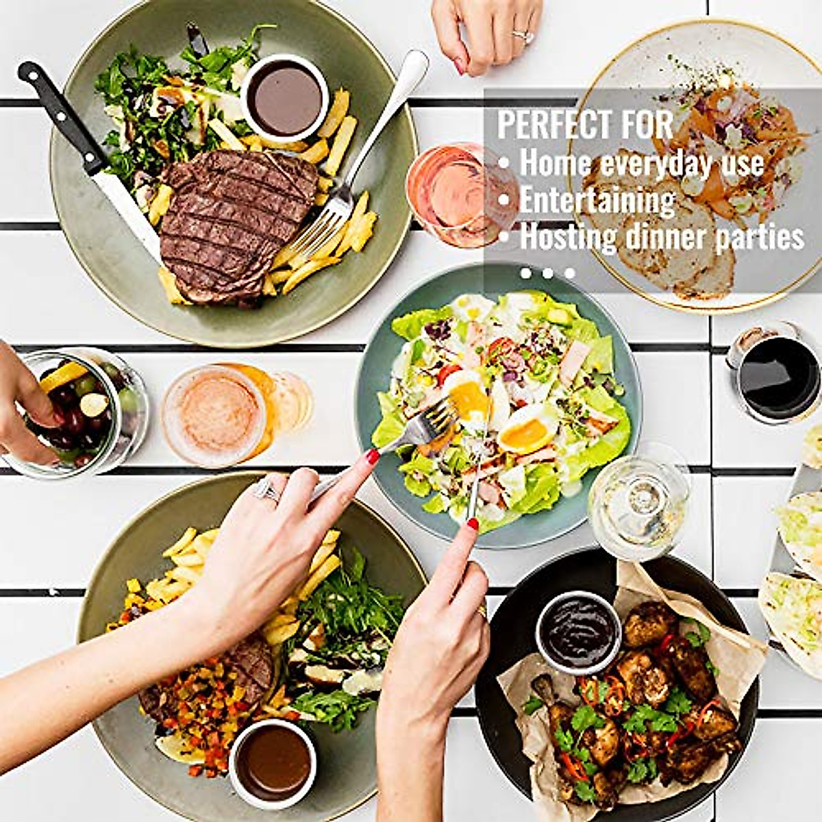 48-Piece Silverware Set with Steak Knives, Stainless Steel Flatware Cutlery Set for 8, Modern Tableware Eating Utensils for Home Hotel, Include Knives Forks Spoons, Mirror Polished, Dishwasher Safe