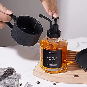 Molimoli Coffee Syrup Dispenser for Coffee Bar, Coffee Pump Dispenser, Glass Syrup Bottle w. Pump, 11.8 oz 350 ml, Set of 2, Black Upgraded Pump