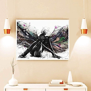 QAZWSX African American Diamond Painting Kits for Adults, Diamond Painting African American Black Art Abstract Black Girl with Angel Wings for Home Wall Decor 30 x 40 cm