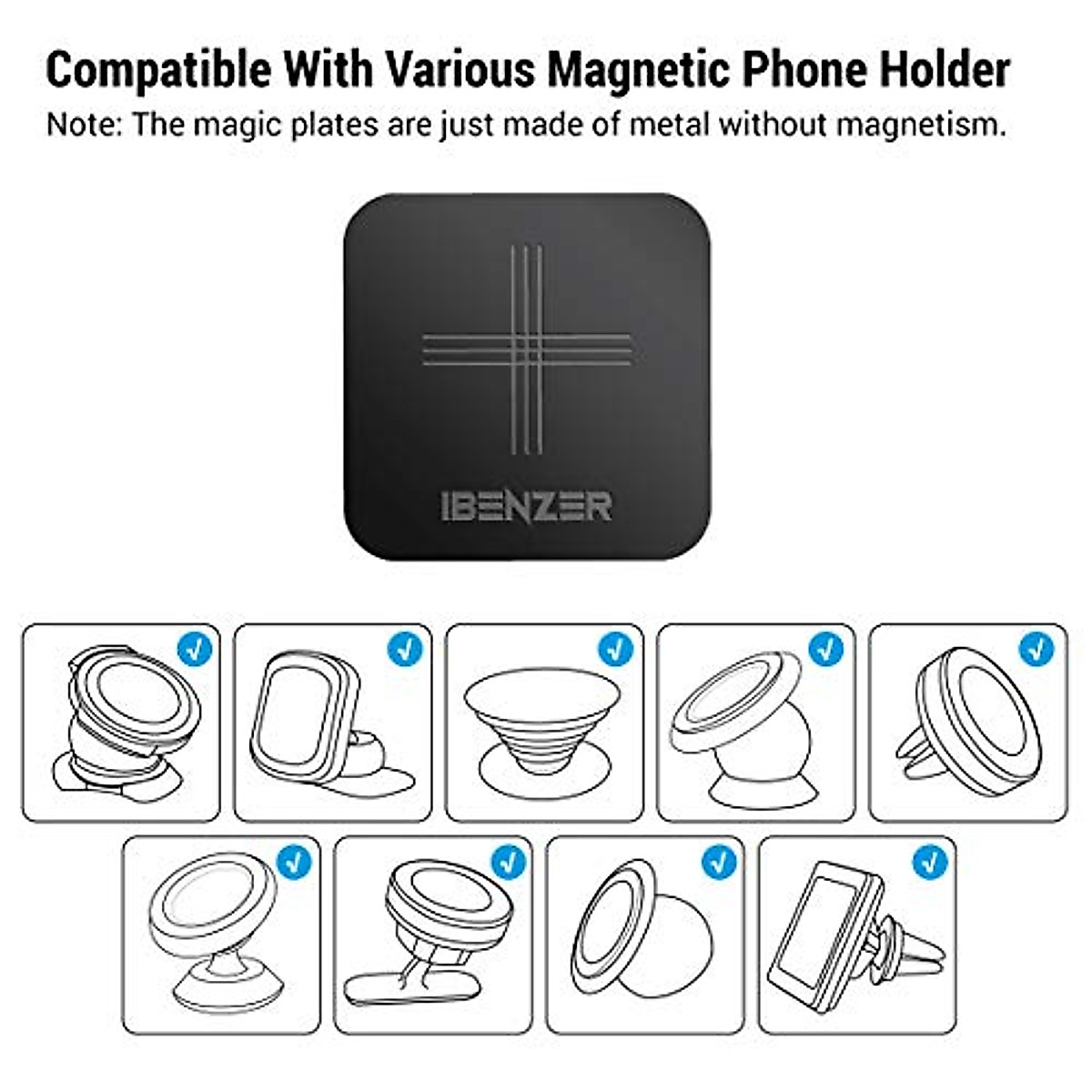 Metal Plate for Magnetic Mount, iBenzer MagOn Car Magnet for All Magnetic Phone Car Mount Holder or Magnetic Cell Phone Holder,2 Pack,Black, CMH-MP03BK-A