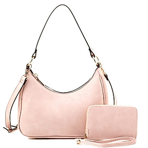 Vegan Leather 2 Way Medium Classic Retro Shoulder Bag Crossbody Purse Wallet Set (Khaki)