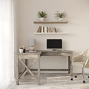 Lavish Home L-Shaped Computer Desk, Gray, Grey Woodgrain Finish