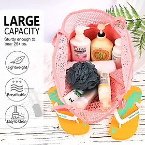 Ayieyill Mesh Beach Tote Large Bag Womens Shoulder Handbag with Multiple Pockets for Women Family Beach Pool Swimming Travel Vacation (M/Pink)