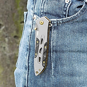 TOYO HOFU Pocket Knife with Clip,Folding Utility knife,Sharp Survival Knife for Self Defense,Spring Assisted Tactical Knife, Gift for Father, Men,Women(Silver)