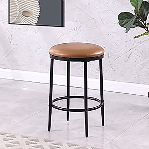 HomePop Upholstered Metal Barstool, Fabric Side Chairs for Dining Room, Kitchen and Living Room - Carmel Brown Faux Leather