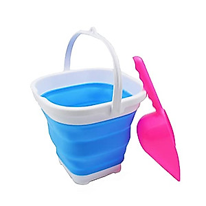 SAMMART 2.6L (0.68 Gallon) Super Mini Sqare Collapsible Plastic Bucket - Foldable Square Tub - Portable Fishing Water Pail - Space Saving Outdoor Waterpot (Marine Blue + Grass Green)