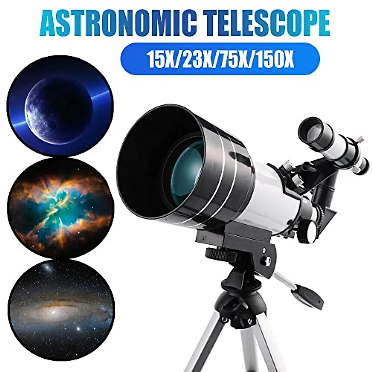 Jahy2Tech Telescope for Kids Adults Astronomy Beginners Professional Astronomical Refractor Telescope with 70mm Aperture and 300mm Focal Length,Adjustable Tripod Stand,Mobile Phone Holder(White)