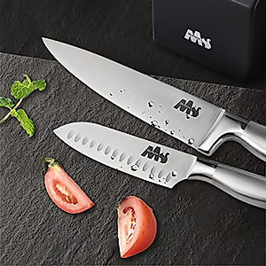 McHome MHK21 Knife Sets,15 Pieces German Stainless Steel Kitchen Knives Block Set with Built-in Sharpener